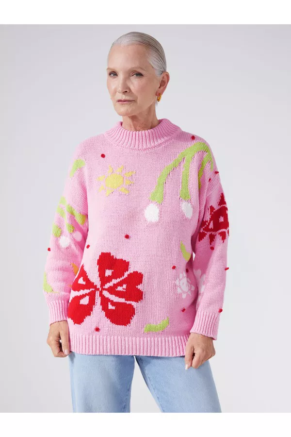 Sun Wink Cotton Intarsia Jumper Pink by Hayley Menzies at THE MILE