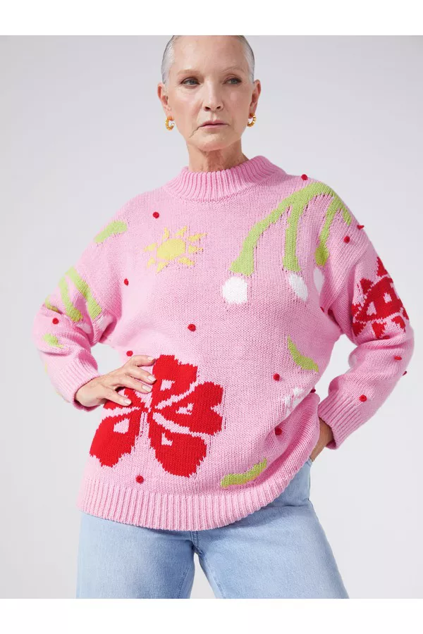 Sun Wink Cotton Intarsia Jumper Pink by Hayley Menzies at THE MILE