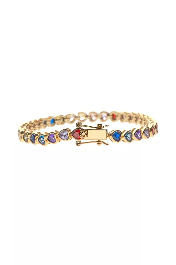 Love Rainbow Heart Tennis Chain Bracelet by Jane Win at THE MILE