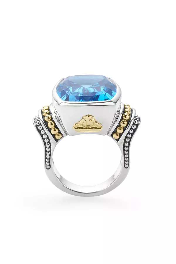 Caviar Color Large Swiss Blue Topaz Statement Ring by LAGOS at THE...