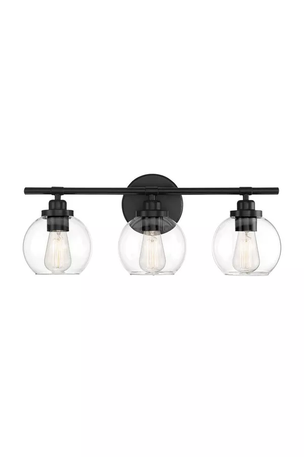 Carson Bath Vanity Light, 3-Light, Matte Black, Glass Shade,...