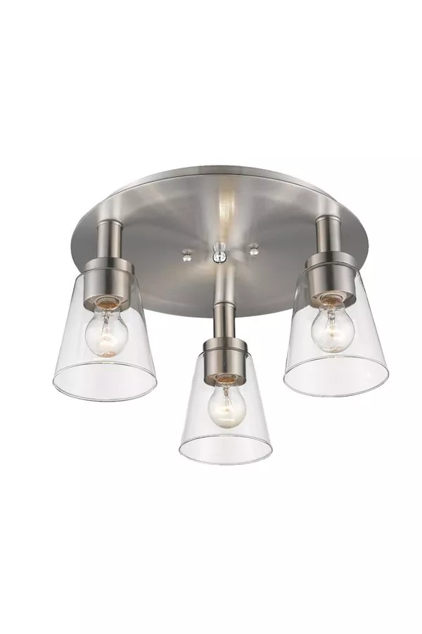 Clarence Flush Mount, 3-Light, Brushed Nickel, Clear Glass Shade,...