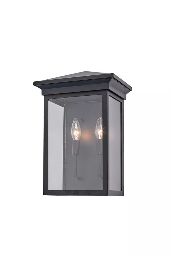 Gable Outdoor Wall Sconce, 2-Light, Black, Clear Glass Shade, 10"W...
