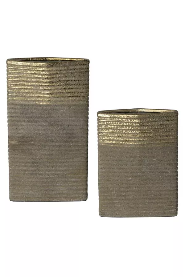 Riaan Ribbed Vases, 2/Set, Sand/Gold Leaf, 15"H (17967 A6Cre) by...